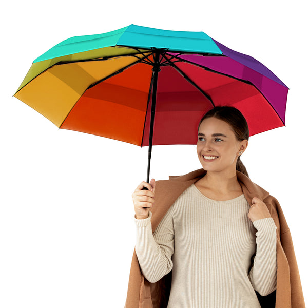 Windproof Travel Umbrella - Compact, Automatic, Rainbow - Repel Umbrella